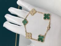 China 18k Real Gold Luxurious Vintage Alhambra Bracelet 5 Motifs With Malachite for sale