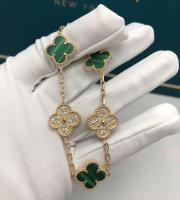 China 18k Real Gold Luxurious Vintage Alhambra Bracelet 5 Motifs With Malachite for sale