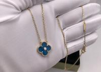 China Magic Alhambra Blue Agate 18 Karat Gold Diamond Necklace Vintage for sale