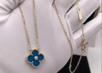 China Magic Alhambra Blue Agate 18 Karat Gold Diamond Necklace Vintage for sale