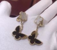China Young Ladies Gifts 2 Motifs 18k Gold Drop Earrings With Butterfly Pendant for sale