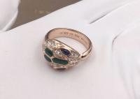 China Blue Sapphire Eyes 0.21 Carat 18K Gold Diamond Ring With Malachite for sale