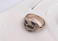 China Blue Sapphire Eyes 0.21 Carat 18K Gold Diamond Ring With Malachite for sale