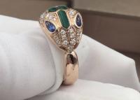 China Blue Sapphire Eyes 0.21 Carat 18K Gold Diamond Ring With Malachite for sale