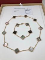 China Flower 18k Gold Chain Necklace VCA Magic Alhambra Necklace With Gray Mother Pearl for sale