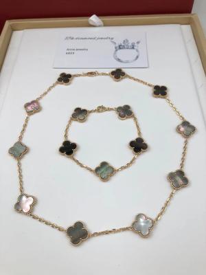 China Flower 18k Gold Chain Necklace VCA Magic Alhambra Necklace With Gray Mother Pearl for sale