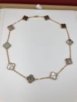 China Flower 18k Gold Chain Necklace VCA Magic Alhambra Necklace With Gray Mother Pearl for sale