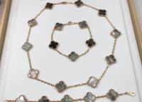 China Flower 18k Gold Chain Necklace VCA Magic Alhambra Necklace With Gray Mother Pearl for sale
