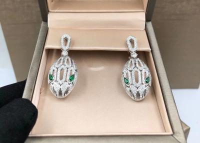 China Bvlgari 18k White Gold Diamond Earrings Green Serpenti Eyes With Malachite for sale