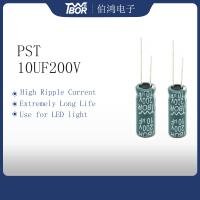 China Green 10x16mm LED Light Capacitor 10uf 200v 10000 Hours Extremely Long Life for sale