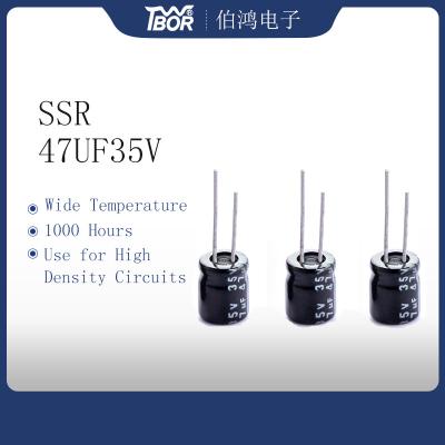 China Black Wide Temperature 5x7mm Miniature Capacitor 25v 47uf for sale