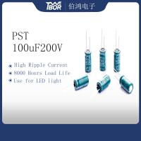 China PST Green LED Light Capacitor 100uf 200v 8000 Hours Long Life for sale
