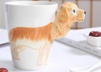 China 450ml Golden Retriever Cylinder Shape 3D Ceramic Mugs for sale