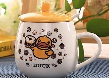 China Yellow Duck 12 Oz single layer Mug With Spoon And Lid for sale