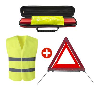 China EVA Box Car Triangle Warning Sign Reflective Safety Vest Two in One EU Standard 40x40cm for sale