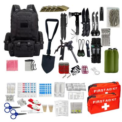 China Black Disaster Backpack 55×27×8cm Tactical Survival Kit with LED Illumination and 900D Waterproof Material for sale