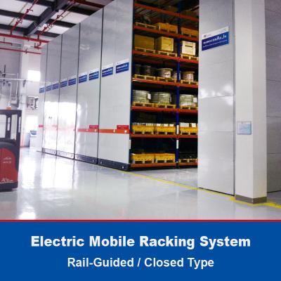 China Electric Mobile Rack Rail-Guided Ground Track Guidance Closed Type  Electric Powered Motorized Mobile Heavy Duty Pallet Racking for sale