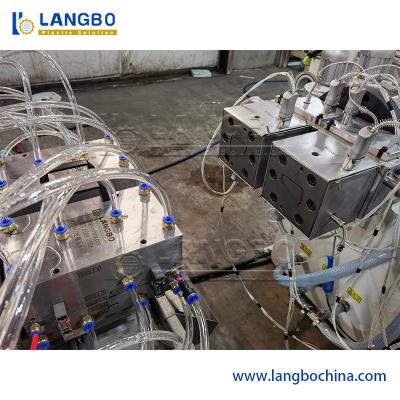 China 55/110 Conical Twin Screw Extruder PVC Profile Extrusion Line for 1180mm Cable Trunking 22KW for sale