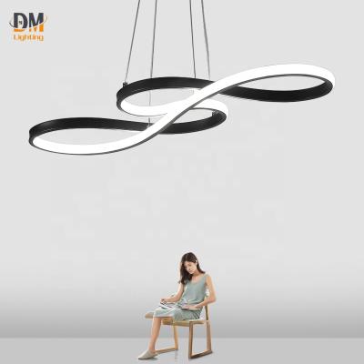 China New Restaurant Minimalist 2021 Modern Kitchen Indoor Linear Curve Aluminum Gold Led Hanging Chandelier Pendant Light for sale