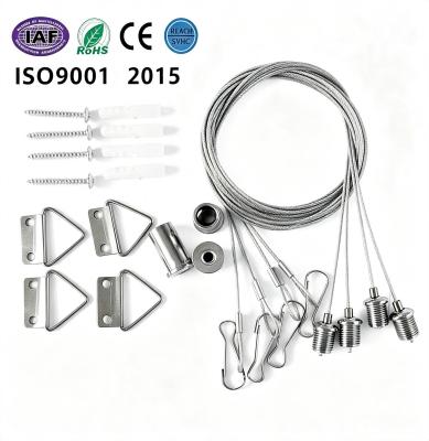 China Adjustable Panel Lighting One Set Steel Wire Rope Hanging Kit With Triangle Brackets for sale