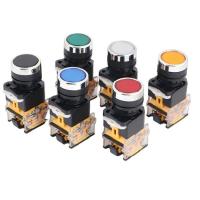 China Self-reset button switch LA38-11BN, flat button self-locking type, silver point, power supply hole 22mm, one open and one closed for sale