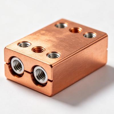 China CNC Machined C10200 OFHC Copper Terminal Block for BESS with 600A+ Current Rating for sale