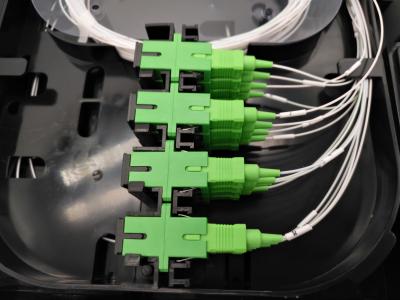 China FTTH IP65 16 Ports 2pcs 1x8 Fiber Optic Splitter Box Aerial Pole Wall Mounting Black for sale