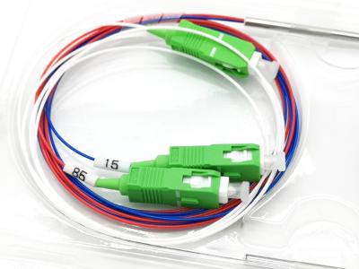 China SC APC Fiber Optic 1*2 FBT Coupler 15%:85% Blue Red Color for WDM T1550 R1310/1490 FWDM for sale