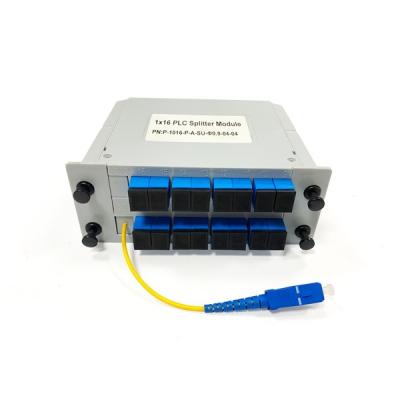 China Fiber optic PLC splitter modular 1:16 1 to 16 SC/UPC  Cassette Card  with 2.0mm 1m Yellow Pigtail for sale