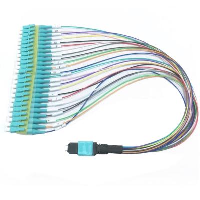 China MPO Harness Cable 12 fibers fanout LC PC colored pigtails MM OM3 MM 8F 12F 24F LSZH MPO MTP Fiber Optic Patch Cord for sale