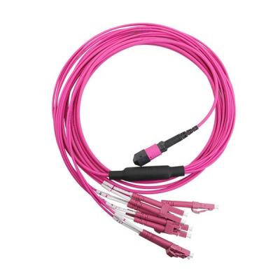 China 1m (3ft) MPO  Male to 6 LC UPC Duplex 12 Fibers OM4  50/125 Multimode Breakout Cable Type B LSZH Magenta for High-Density Data Center for sale