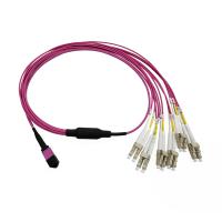 China 1m (3ft) MPO  Male to 6 LC UPC Duplex 12 Fibers OM4  50/125 Multimode Breakout Cable Type B LSZH Magenta for High-Density Data Center for sale