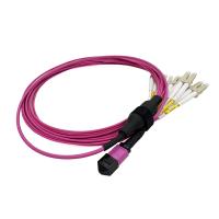 China 1m (3ft) MPO  Male to 6 LC UPC Duplex 12 Fibers OM4  50/125 Multimode Breakout Cable Type B LSZH Magenta for High-Density Data Center for sale