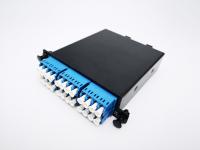 China 12F 24F MTP MPO Fiber Optic Cable Cassette For Patch Panel Rack 19Inch 1U Metal Black for sale