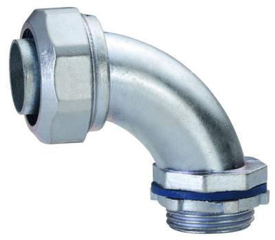 China Compact 1/2 Inch Liquid Tight Conduit Connectors 90 Degree Angle - Zinc Plated Malleable Iron Construction for sale