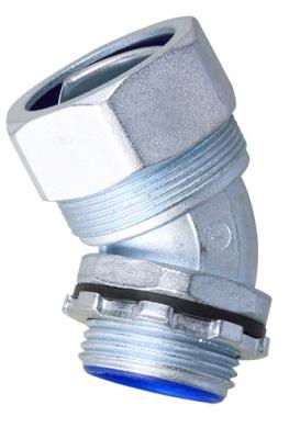 China Plum Type 45 Degree Angle Flexible Conduit Liquid Tight Connector - IP65 Rated, -40°C to 150°C Temperature Range for sale