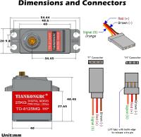 China TIANKONGRC TD-8125MG 25KG  4.8-7.2V Digital Servo 360 Degree Waterproof Large Torque Metal Gear for DIY Robot Robotic Arm RC Model PWM 500μs-2500μs for sale