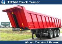 China Triple Axles 60 - 80 Ton Construction Dump Trailer Hydraulics , Sand dumping trailer for sale