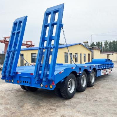 China Tri Axle 60-80 Ton Low Bed Semi Trailer To Transport Heavy Equipment for Sale in Mauritius for sale
