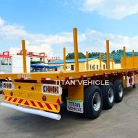 China TITAN 3 Axle Flatbed Trailer wilth Columns Wood Log Trailer Timber Trailer Wood Steel Pipe Transport Trailer for Sale for sale