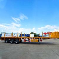 China TITAN 3 Axle Flatbed Trailer wilth Columns Wood Log Trailer Timber Trailer Wood Steel Pipe Transport Trailer for Sale for sale