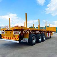 China TITAN 3 Axle Flatbed Trailer wilth Columns Wood Log Trailer Timber Trailer Wood Steel Pipe Transport Trailer for Sale for sale