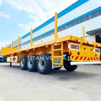 China TITAN 3 Axle Flatbed Trailer wilth Columns Wood Log Trailer Timber Trailer Wood Steel Pipe Transport Trailer for Sale for sale