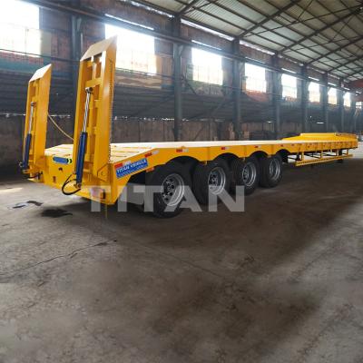 China 4 axle low bed trailer 100 ton  with the hydraulic ramps for sale