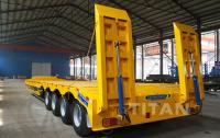 China 4 axle 80ton drop deck trailer  lowbed  semi trailer low bed with the hidraulic ramps for sale