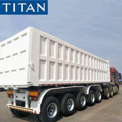 China TITAN 5 Axles 80 Tons Stone Coal Sand Iron Rear Square Shape Dump Tipper Trailer For Sale for sale