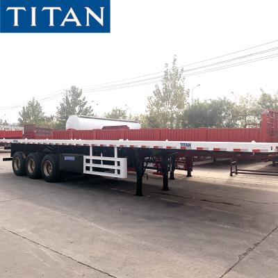 China TITAN tri axle flatbed 20ft 40ft container machine carriers high bed china semi trailer price for sale