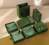 China Batch Customized LOGO Kapok Green Jewelry Storage Drawer Box Velvet Bag Set Light Luxury World Cover Jewelry Packaging Box for sale