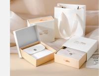 China Batch Customized LOGO White Powder Jewelry Box Velvet Bag Set Light Luxury World Cover Ring Jewelry Storage Drawer Box for sale