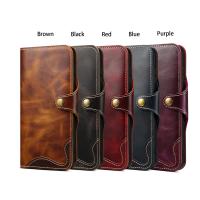 China Popular Samsung Apple Huawei S25Ultra Waxed Cowhide Mobile Phone Leather Case S24 Genuine Leather Case S22 Wallet Protection for sale